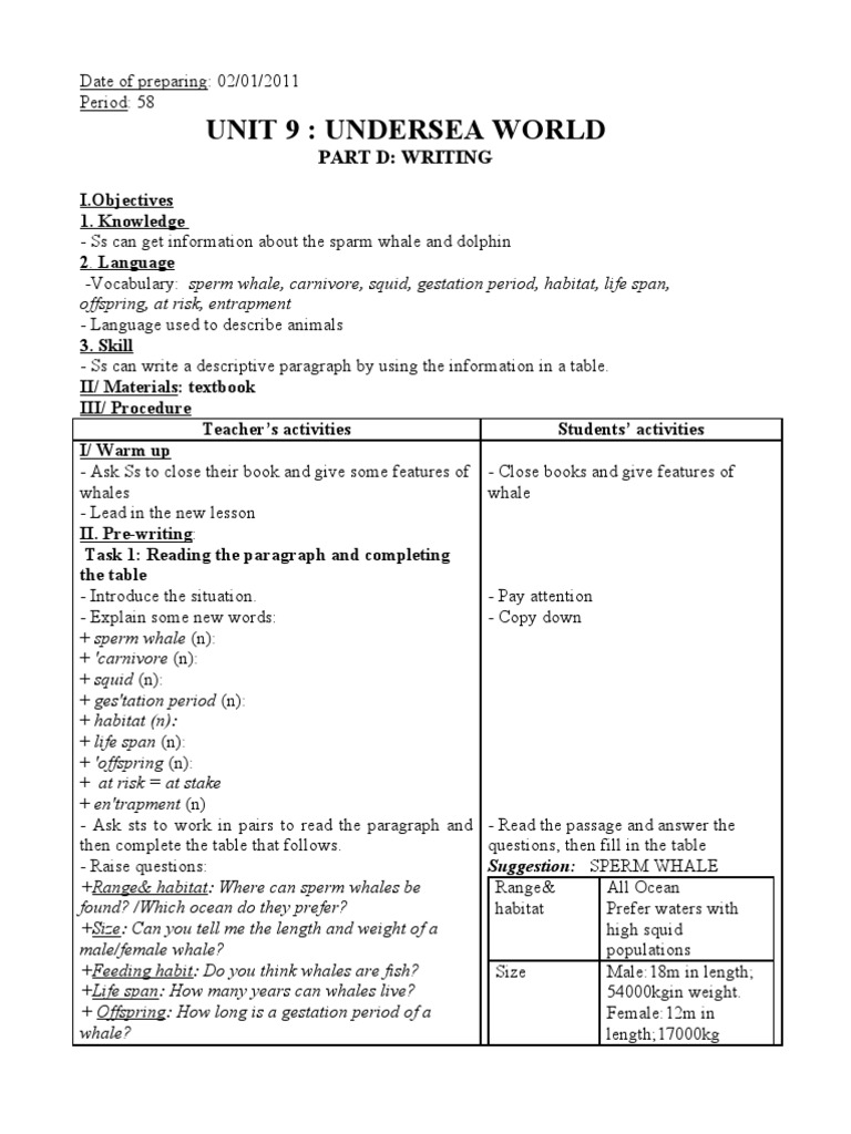 Unit Writing | PDF | Whales | Dolphin