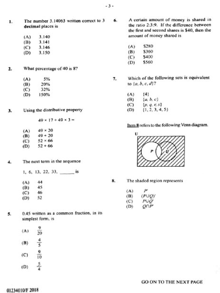 CSEC June 2018 Mathematics P1 PDF | PDF