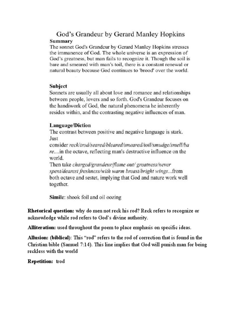 God's Grandeur Handout | PDF