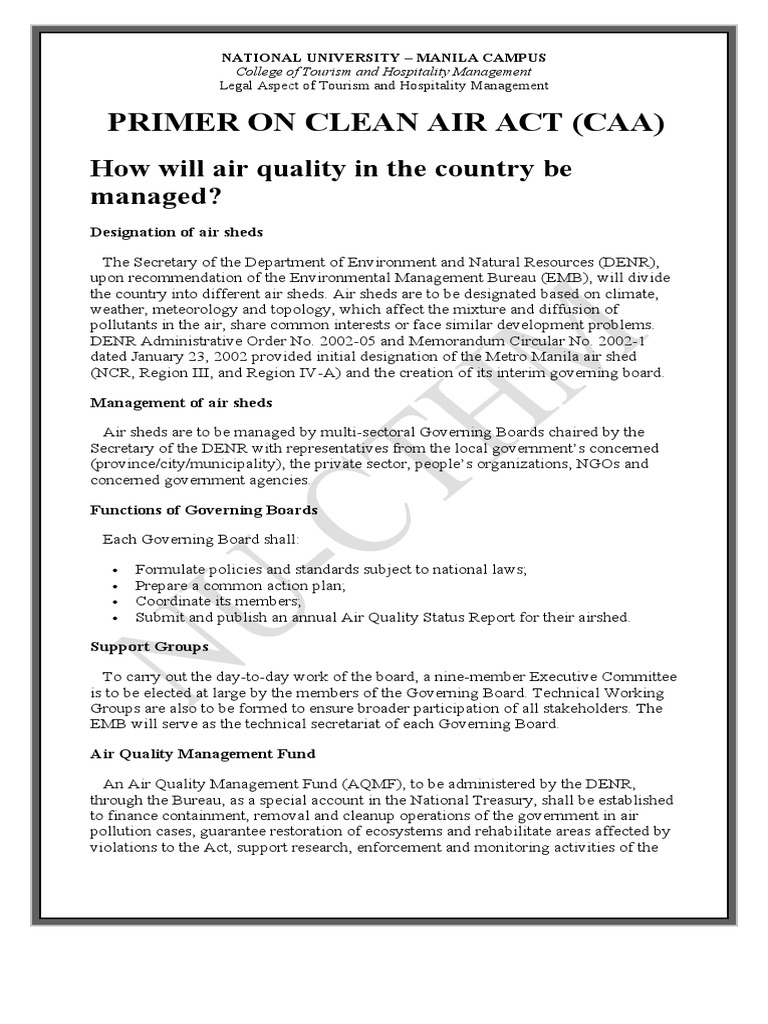 Primer On Clean Air Act | PDF | Clean Air Act (United States) | Air ...