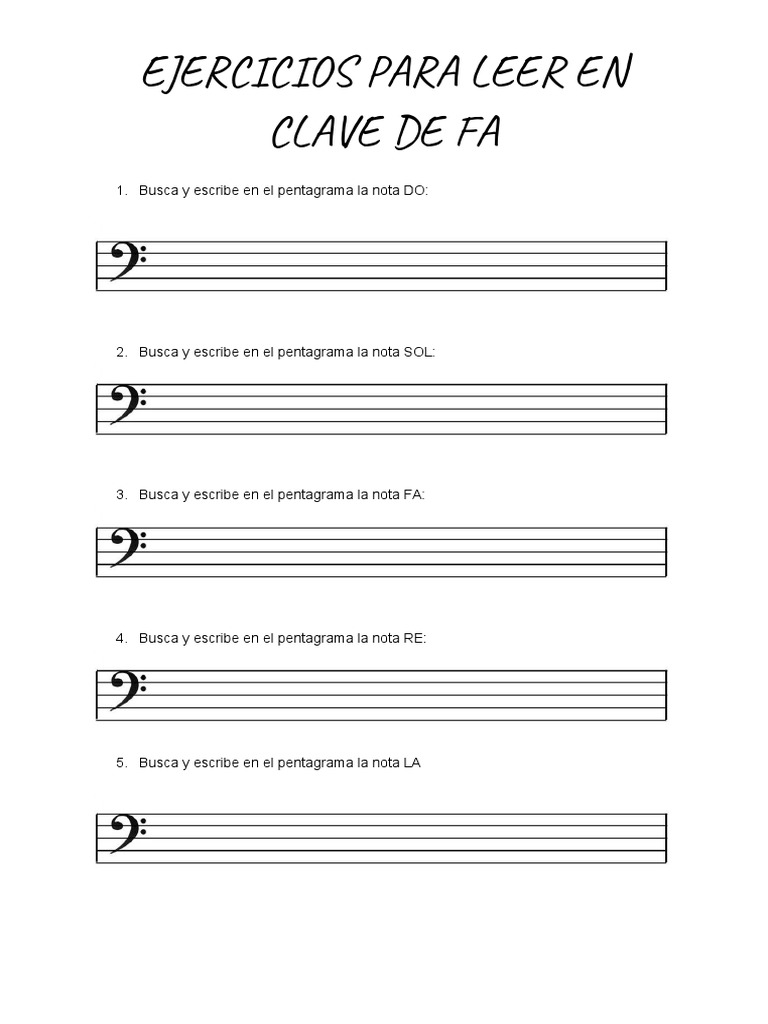 Ejercicios de Lectura en Clave de Fa | PDF | Estudios de idiomas ...