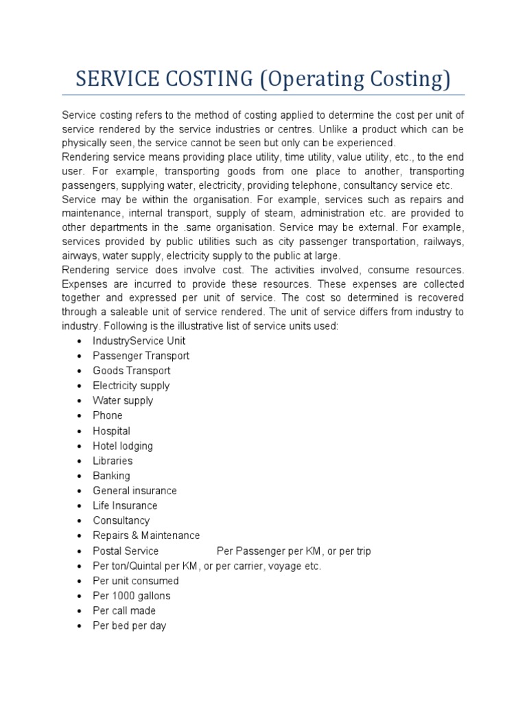 SERVICE COSTING (Operating Costing) | PDF | Expense | Passenger
