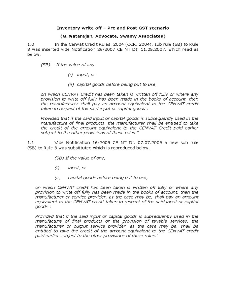 Inventory Write Off - Pre and Post GST Scenario (G. Natarajan, Advocate ...