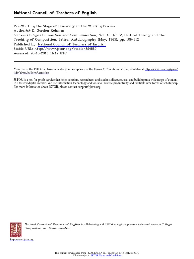 1965, Pre-Writing The Stage of Discovery in The Writing Process | PDF ...