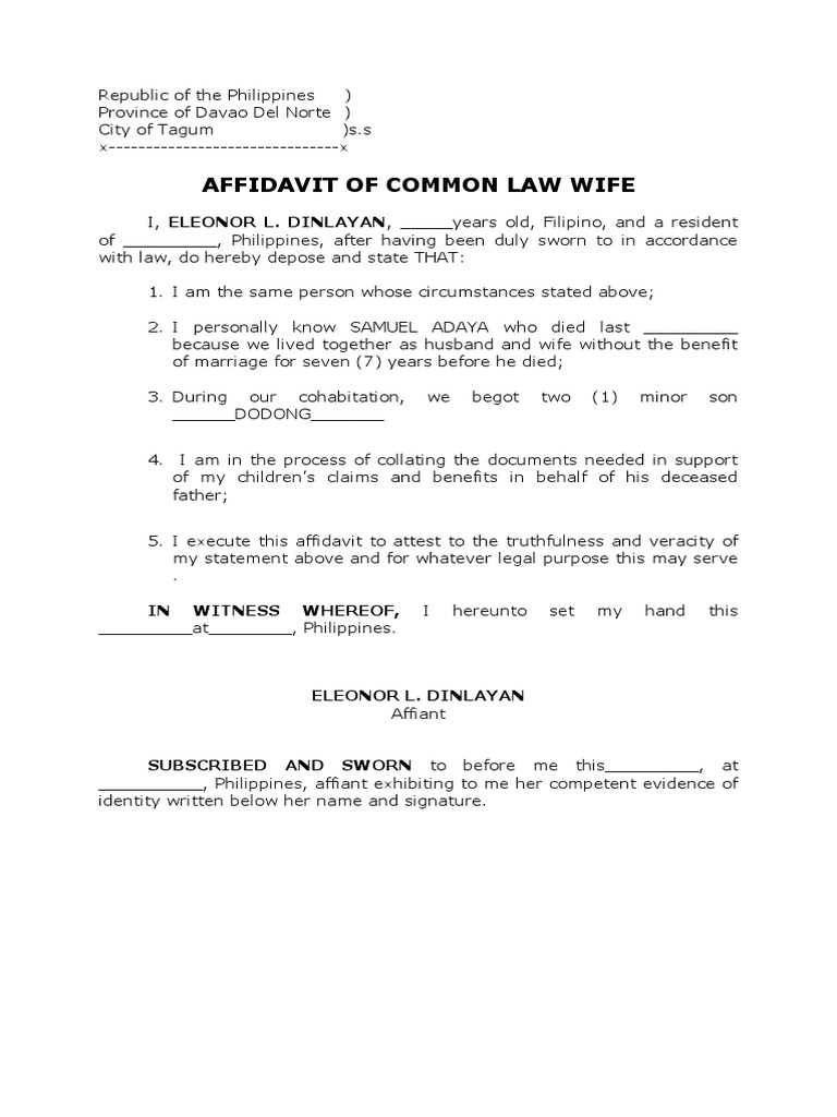 Affidavit of Common Law Wife | PDF | Social Science | Law