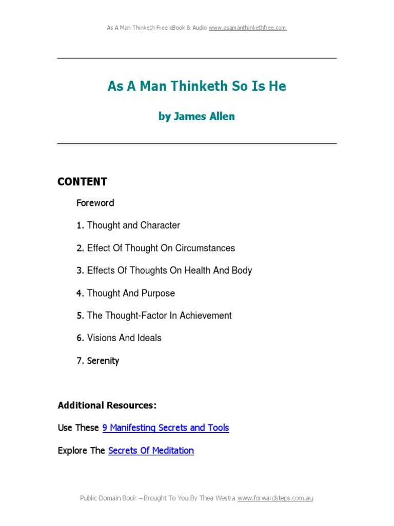 As A Man Thinketh So Is He: Content | PDF | Virtue | Thought