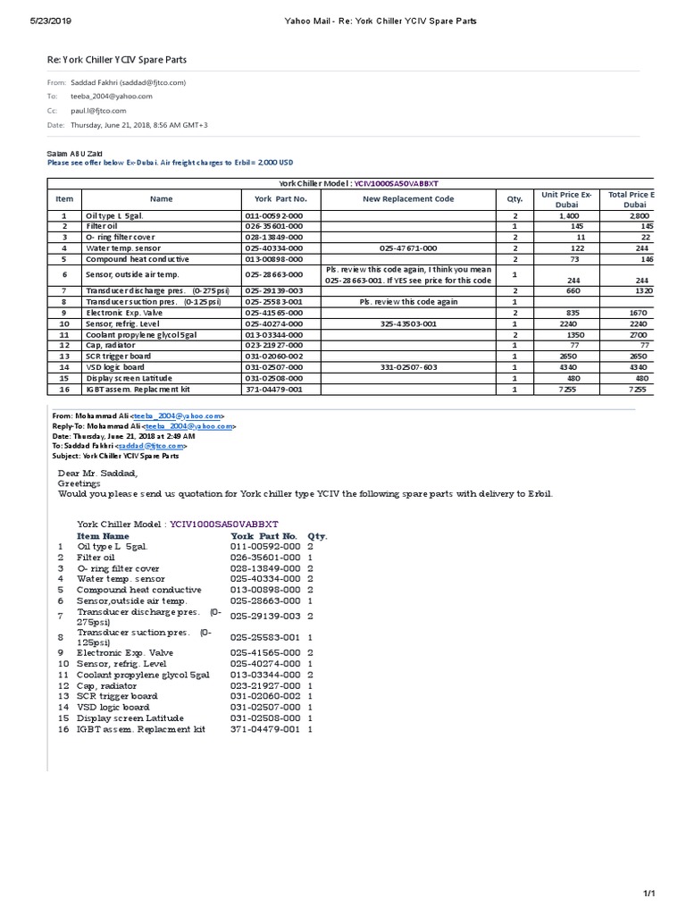 Yahoo Mail - Re - York Chiller YCIV Spare Parts PDF | PDF ...