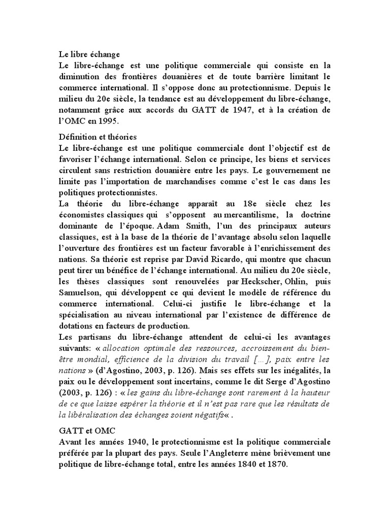 Comprendre le libre-échange et ses enjeux | PDF | Protectionnisme ...