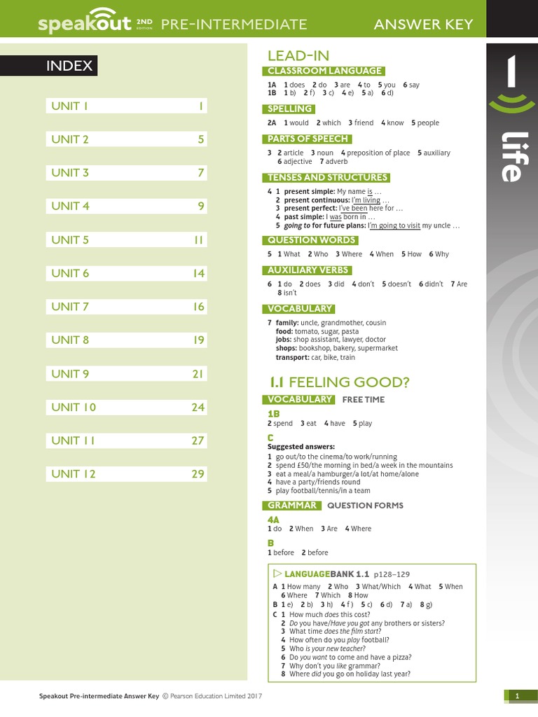 SB Answer Key - Speak Out PreIntermediate | PDF