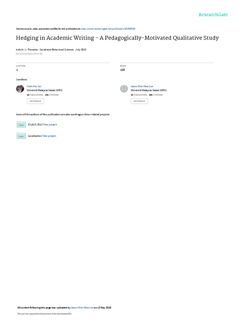 Hedging in Academic Writing | PDF | Second Language Acquisition ...