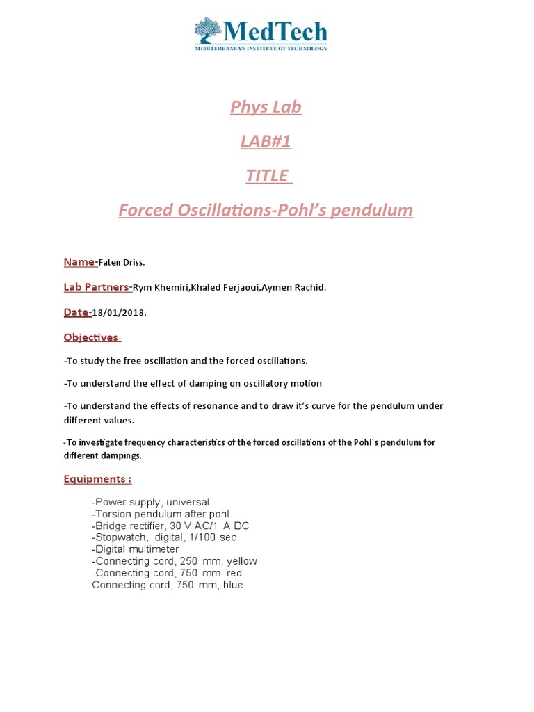 Characterizing the Forced Oscillations of Pohl's Pendulum Through ...