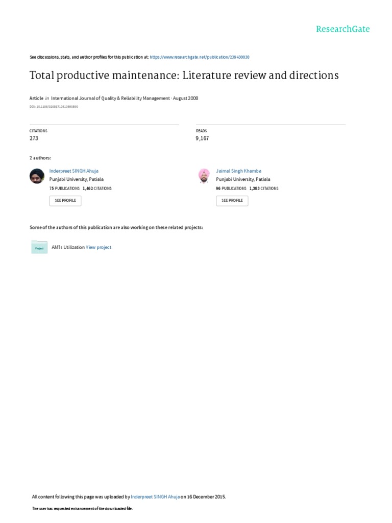 Total Productive Maintenance | PDF | Reliability Engineering | Business ...