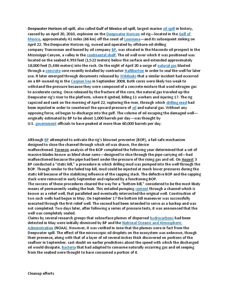 Deepwater Horizon Oil Spill Overview | PDF | Deepwater Horizon ...