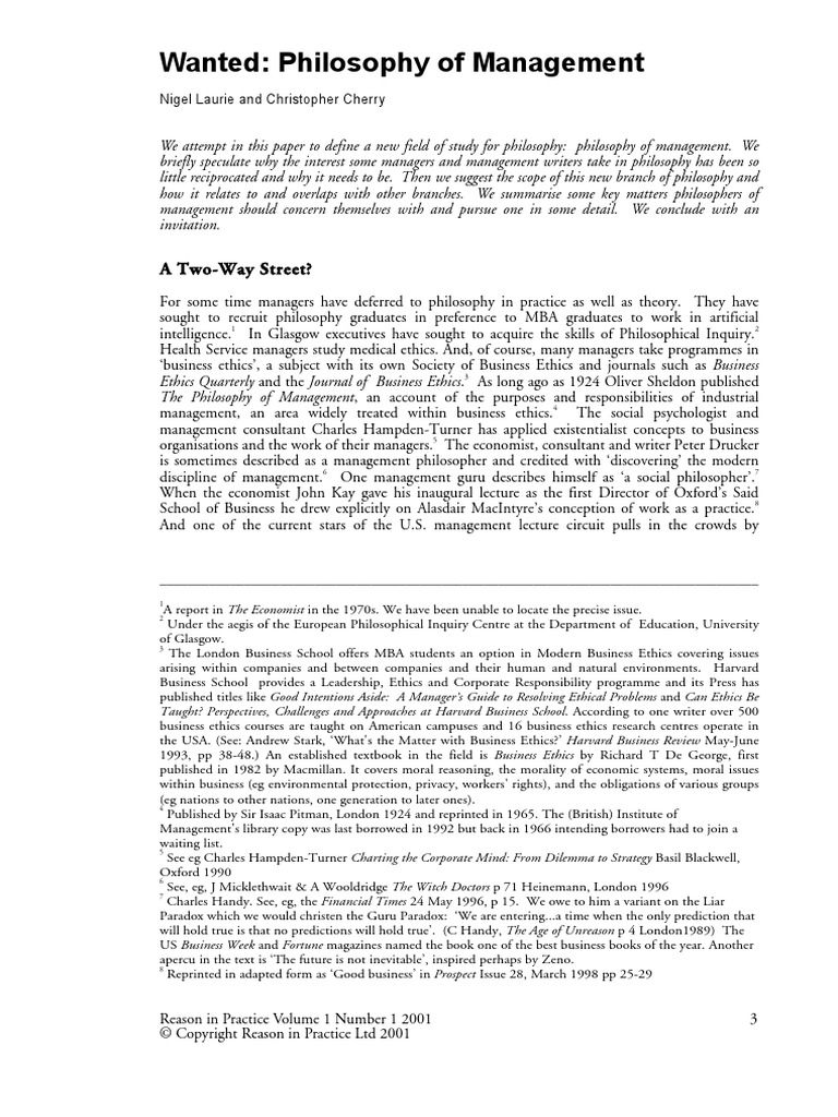 Philosophy of Management | PDF | Reason | Rationality