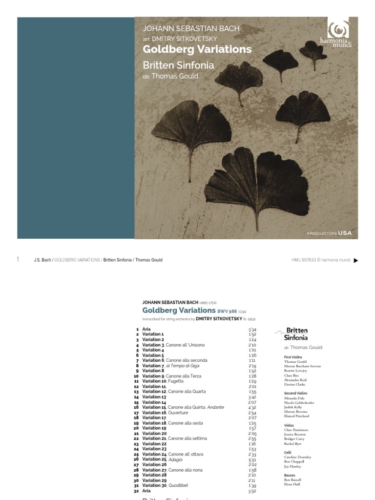 Goldberg Variations - Booklet | PDF | Goldberg Variations | Variation ...