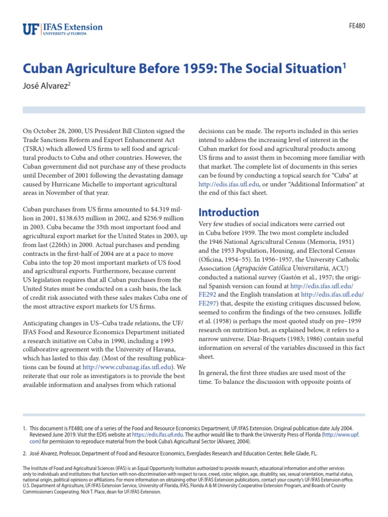 Cuban Agriculture Before 1959 The Social Situation | PDF | Sugarcane | Cuba