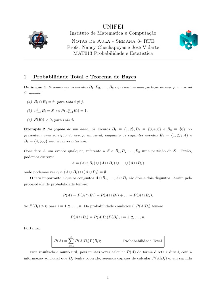 Teorema Da Probabilidade Total e Teorema de Bayes | PDF | Probabilidade ...