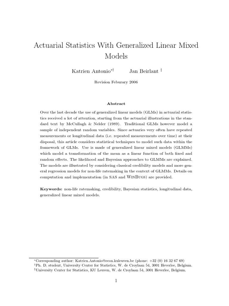 Actuarial Statistics With Generalized Li | PDF | Linear Regression ...