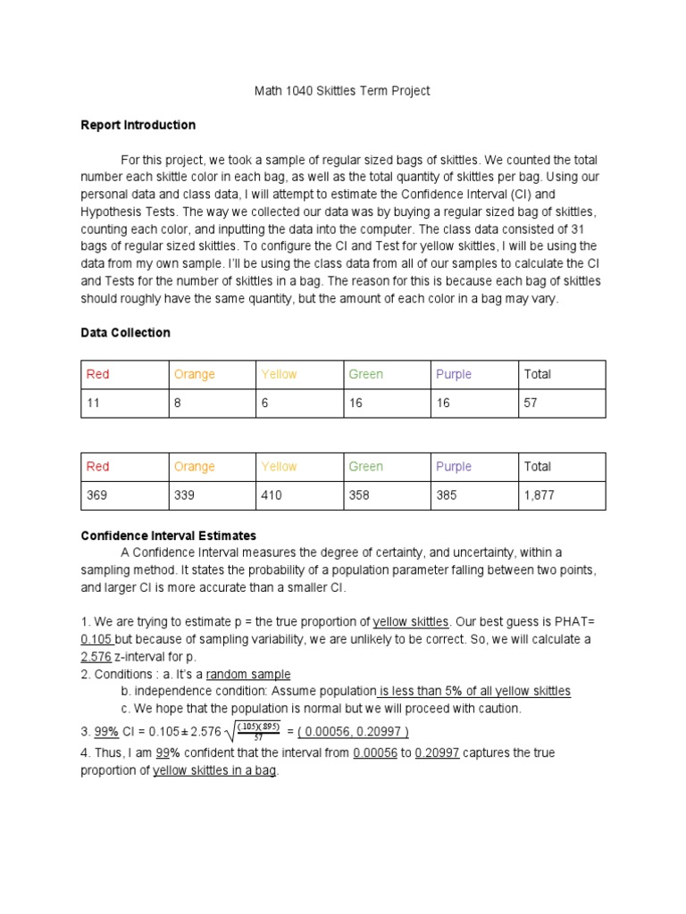 Skittles Project | PDF | Confidence Interval | Statistical Hypothesis ...