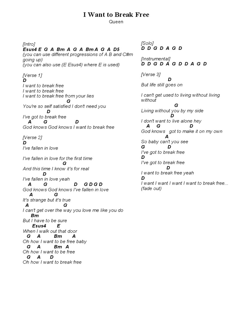 Queen's "I Want to Break Free" Chords | PDF