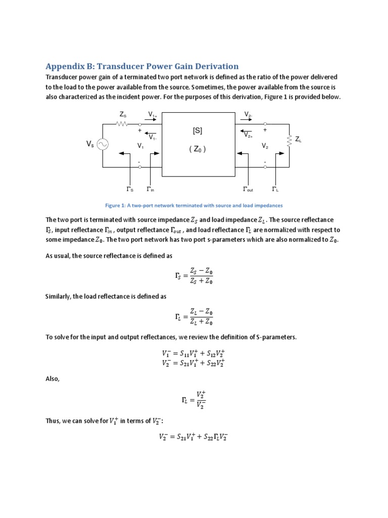 Appendix B: Transducer Power Gain Derivation: Z V + V V + V V V | PDF | Electronic Engineering ...