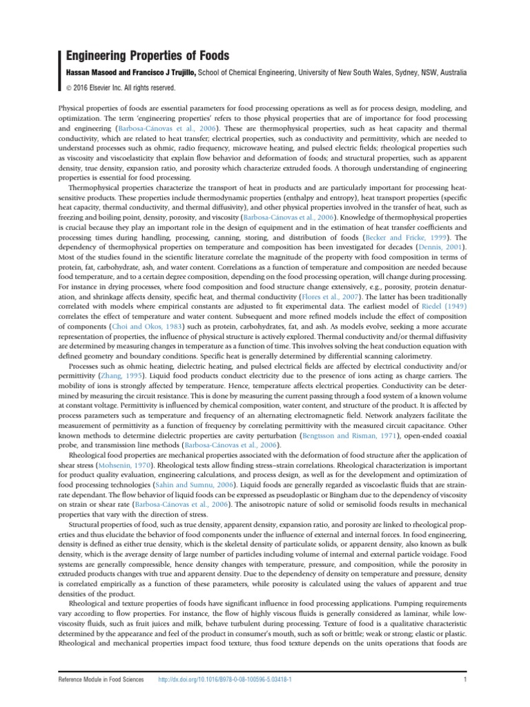 Engineering Properties of Foods | PDF | Rheology | Heat