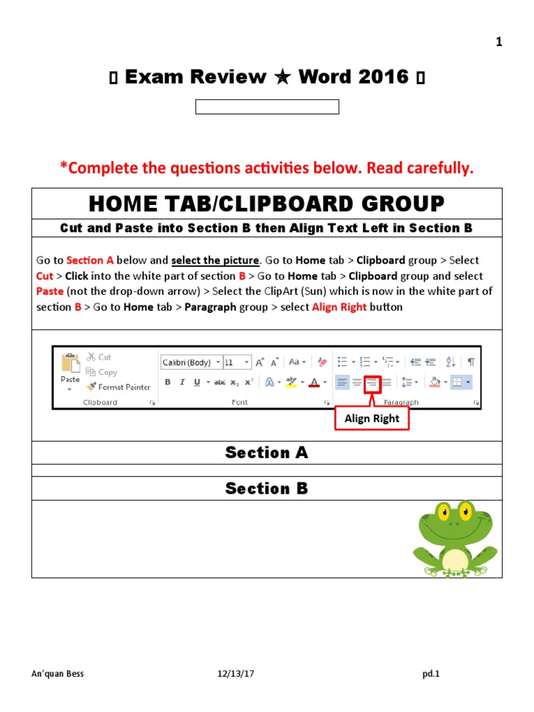 Home Tab/Clipboard Group: Exam Review Word 2016 | PDF | Page Layout ...