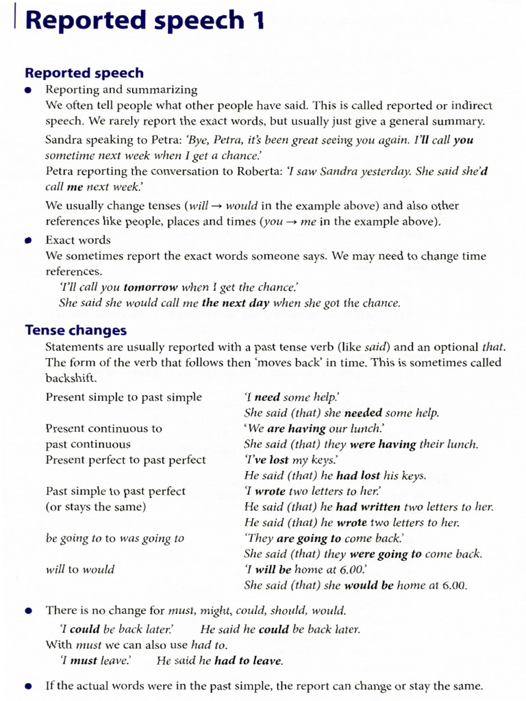 Reported Speech Intermediate - Vince | PDF