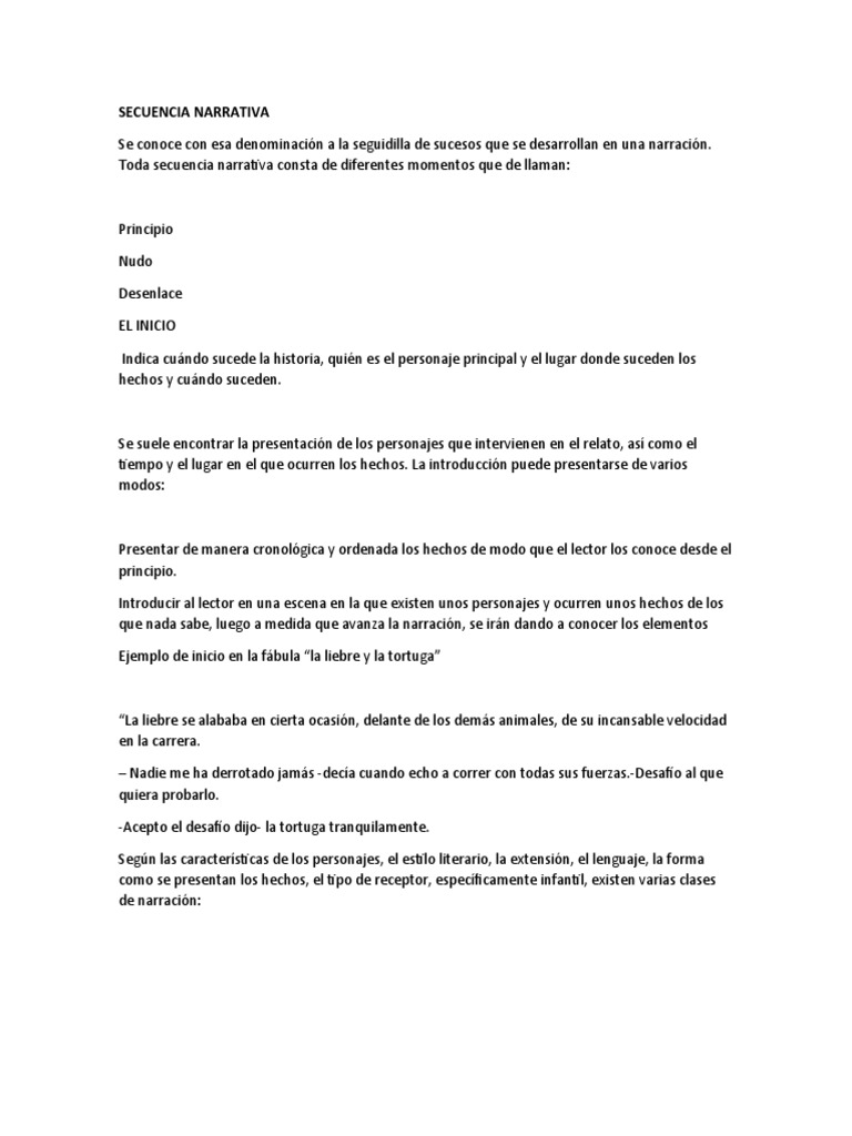Los elementos clave de la secuencia narrativa: principio, nudo y ...
