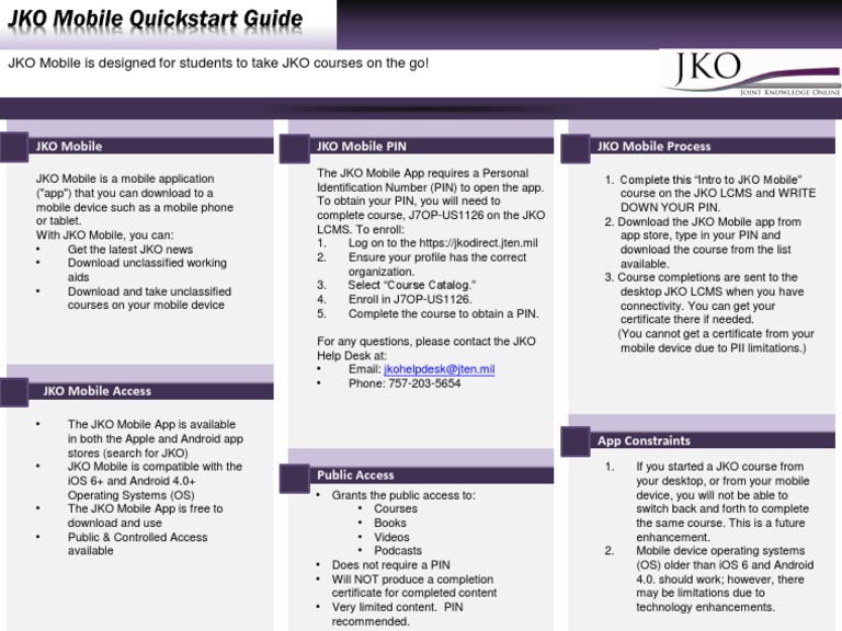 JKO Mobile Quickstart PDF | PDF | Mobile App | Ios