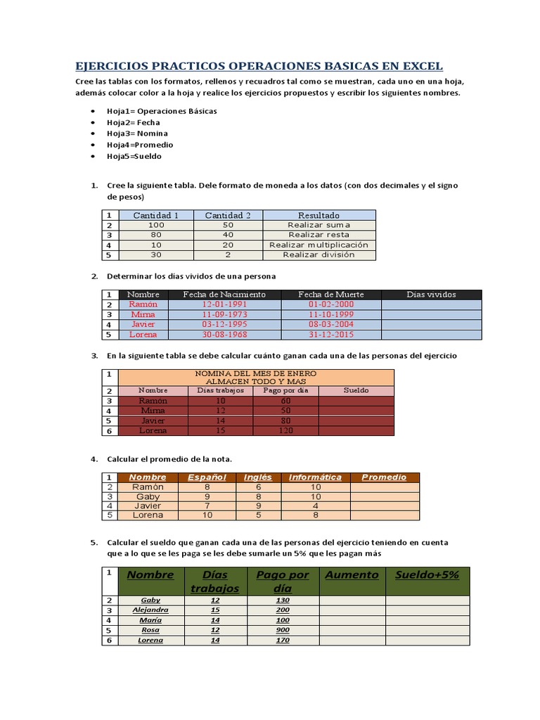 Ejercicios Operaciones Basicas | PDF | Enseñanza de matemática