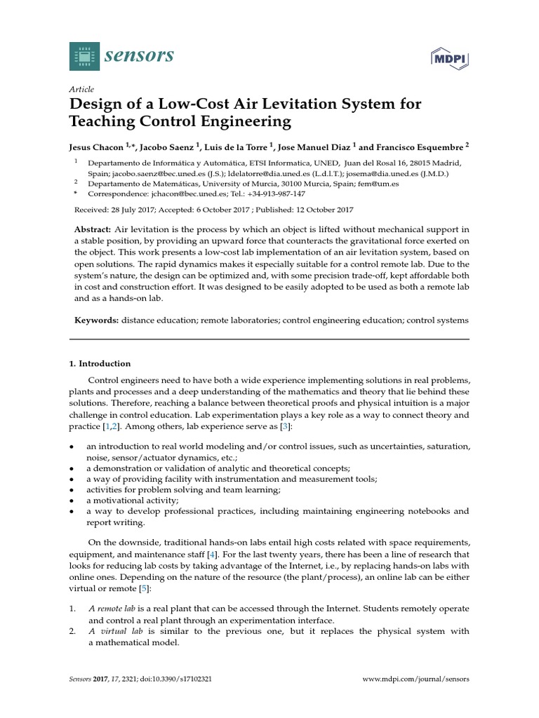 Design of A Low-Cost Air Levitation System For Teaching Control ...