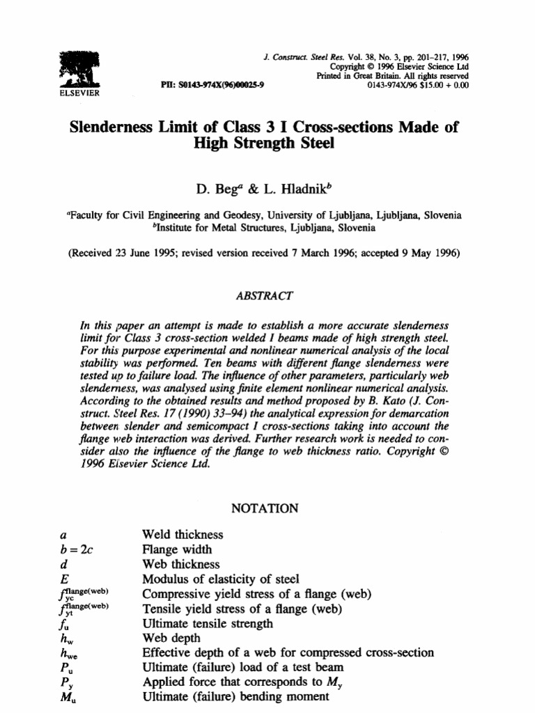Slenderness Limit of Class 3 I Cross-Sections Made of High Strength ...
