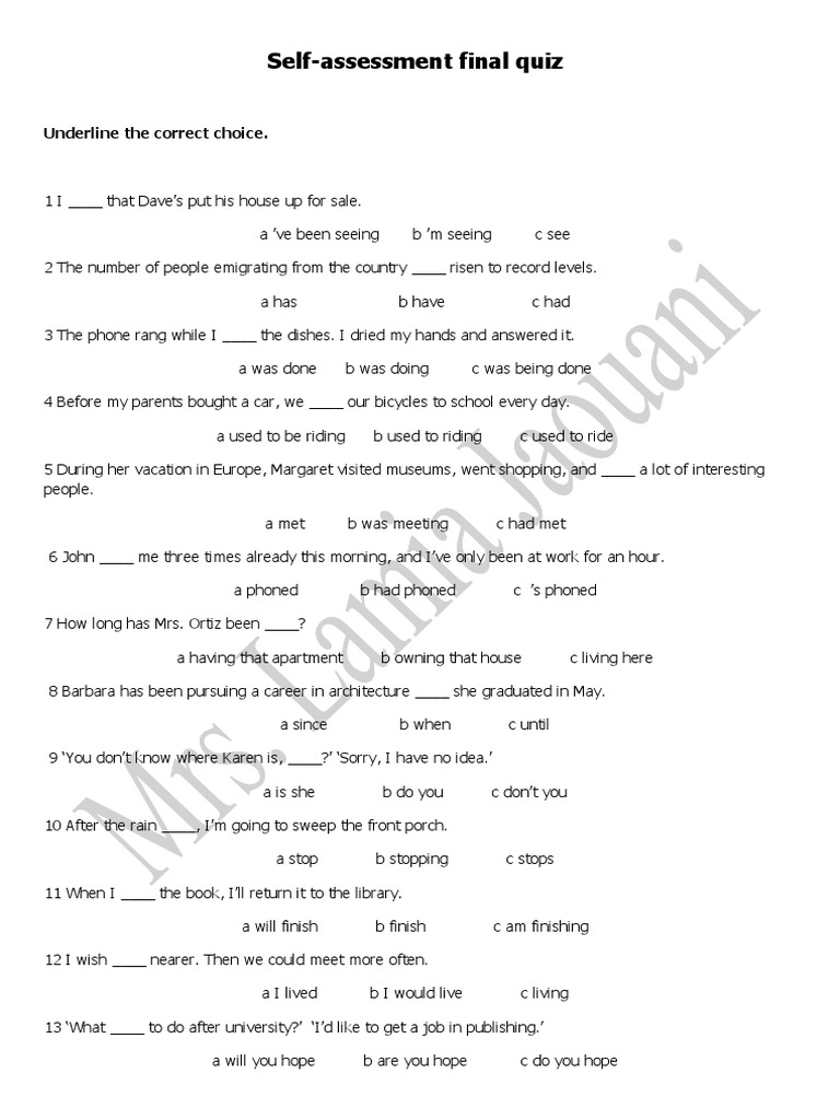Self-Assessment Quiz | PDF