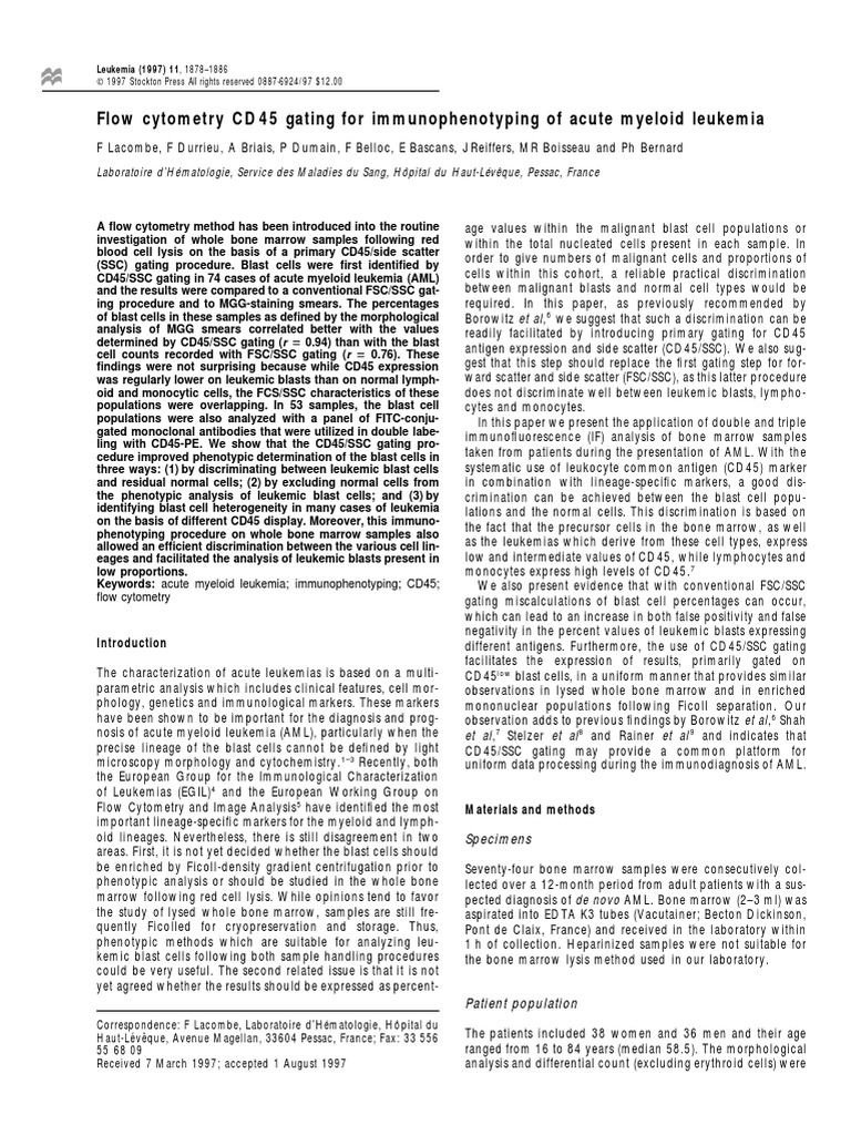 Flow Cytometry CD45 Gating For Immunophenotyping of Acute Myeloid ...