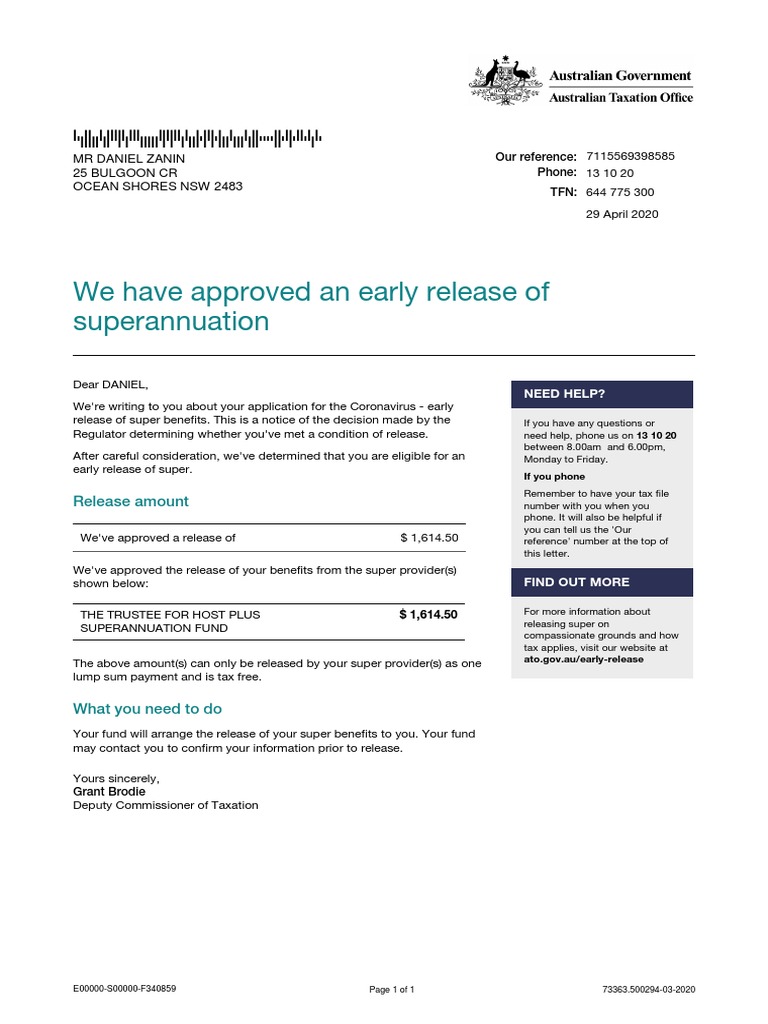 Early Release Superannuation Approval 7115569398585 | PDF | Public ...