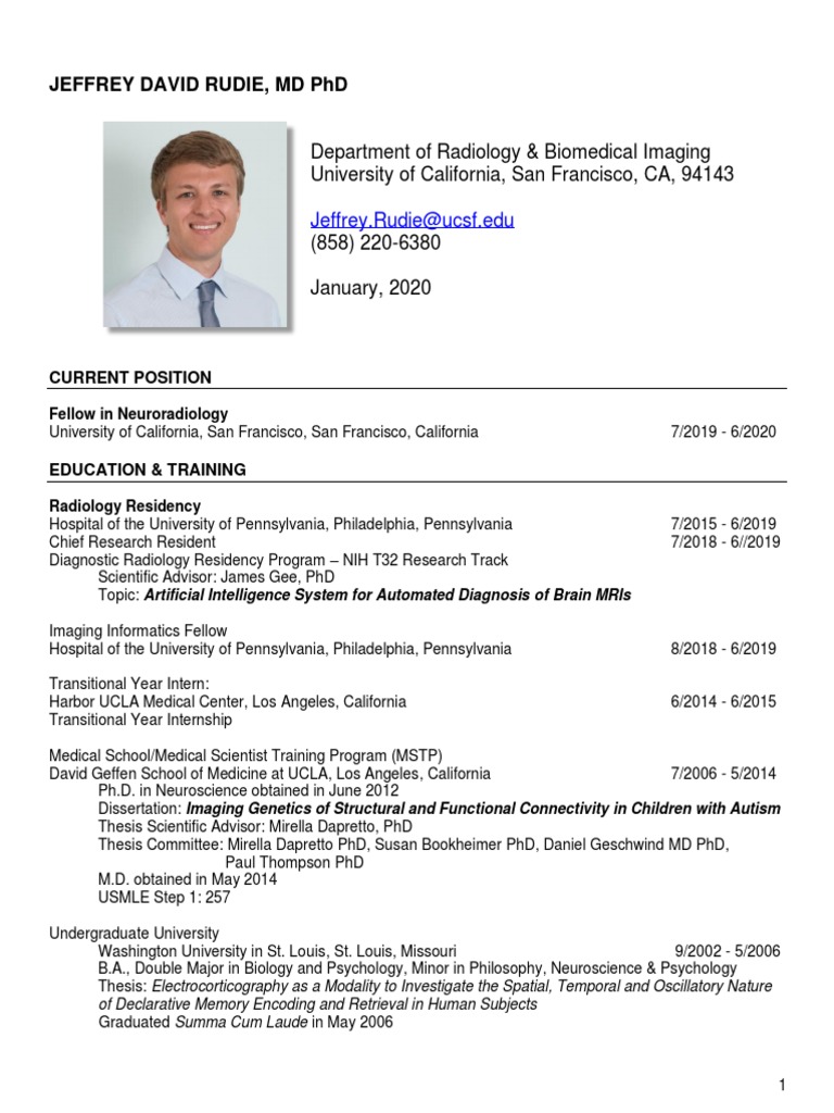 Jeffrey David Rudie, MD PHD | PDF | Radiology | Autism Spectrum