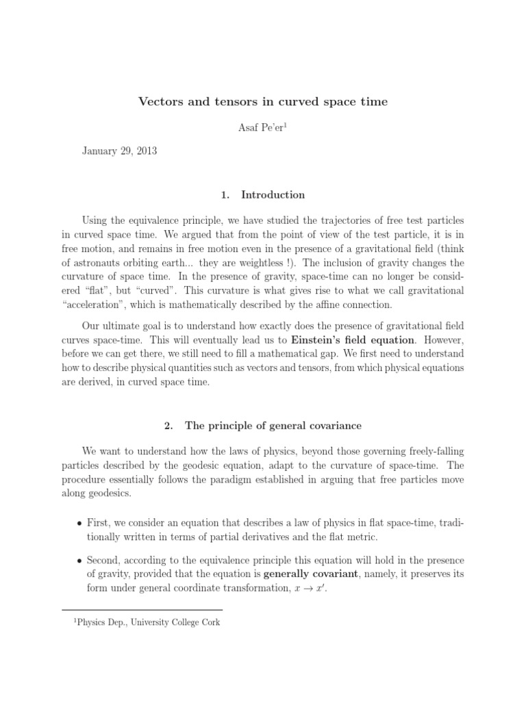 Vectors and Tensors in Curved Space Time: Physics Dep., University ...