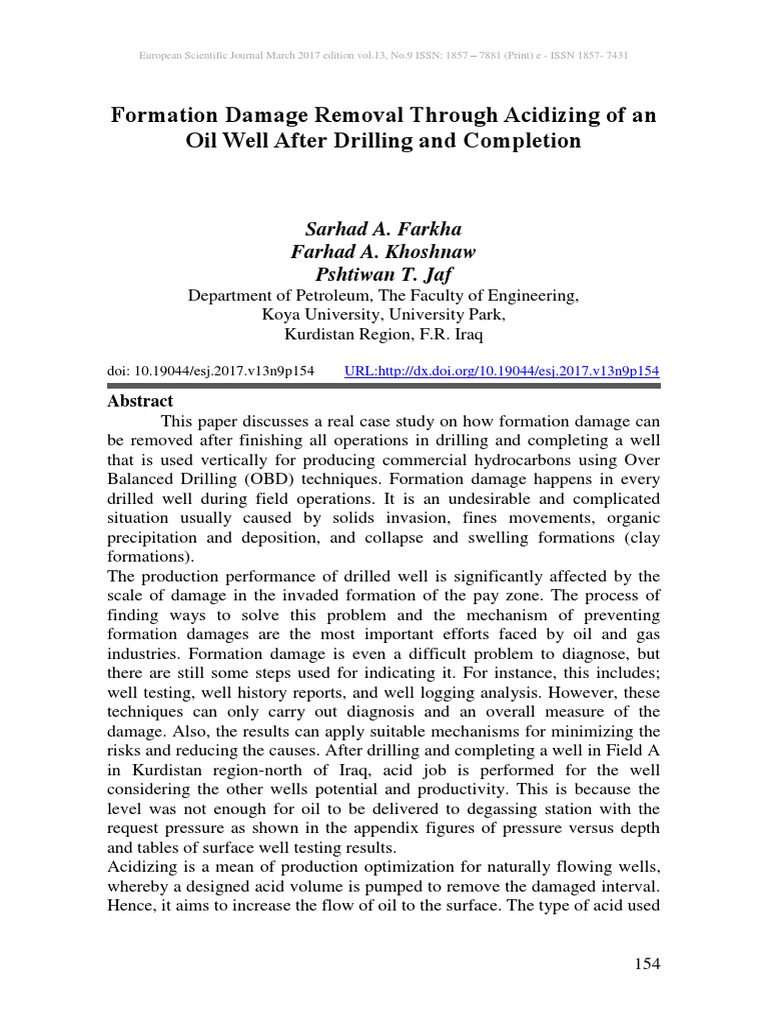 Formation Damage Removal Through Acidizing of An Oil Well After ...