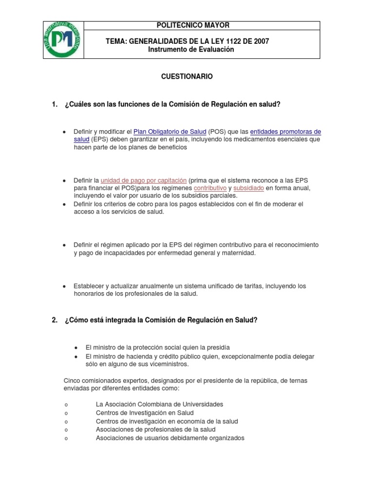 Taller Ley 1122 y Ley 1438 | PDF | Bienestar | Medicina