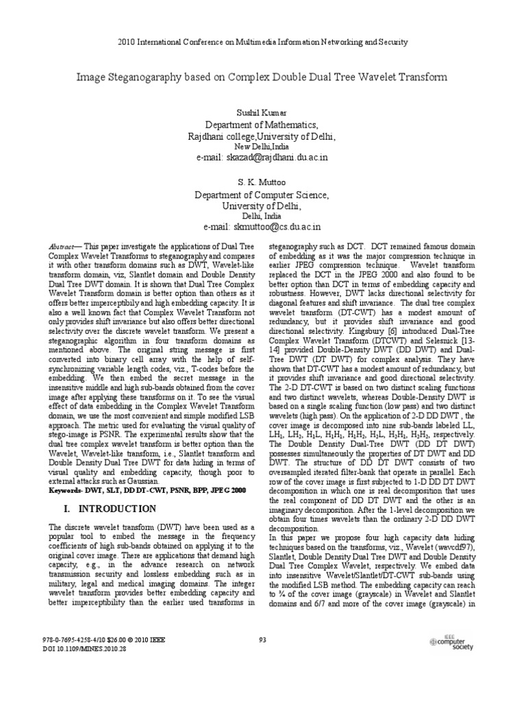 Image Steganogaraphy Based On Complex Double Dual Tree Wavelet ...