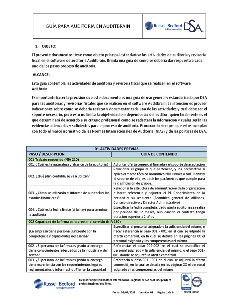 Guía estandarizada para la realización de auditorías en el software Auditbrain | PDF | Auditoría ...