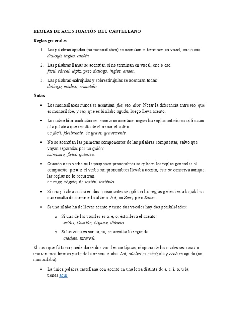 Reglas de Acentuación en Castellano | PDF | Artes del Lenguaje y ...
