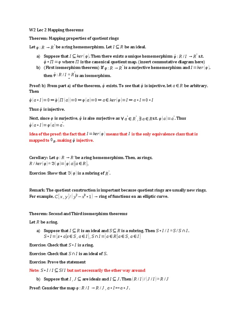 W2 Lec 2 Mapping Theorems | PDF | Ring (Mathematics) | Mathematical ...