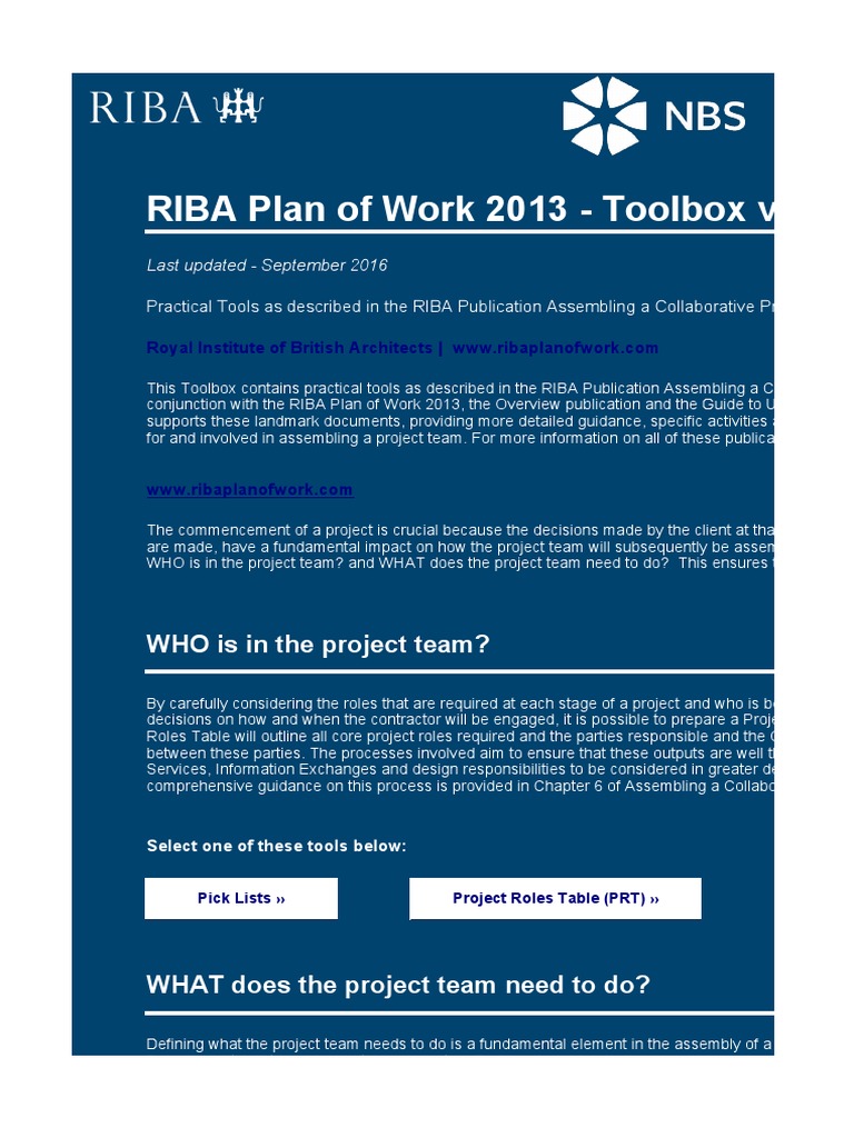 RIBA Plan of Work Toolbox v1 - 1 | PDF | Wall | Architect