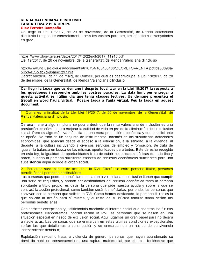 31 - Tasca Per Grups Tema 2 | PDF | Exclusión social | Trabajo Social