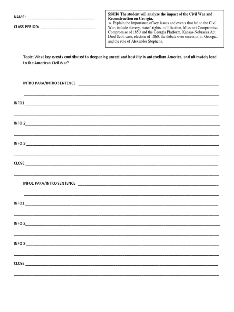 Causesofthe Civil War Writing Task | PDF | Southern United States ...