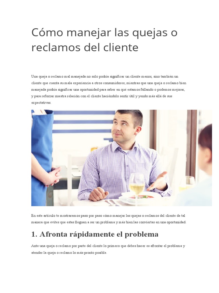 Cómo manejar quejas de clientes en 8 pasos | PDF | Cliente