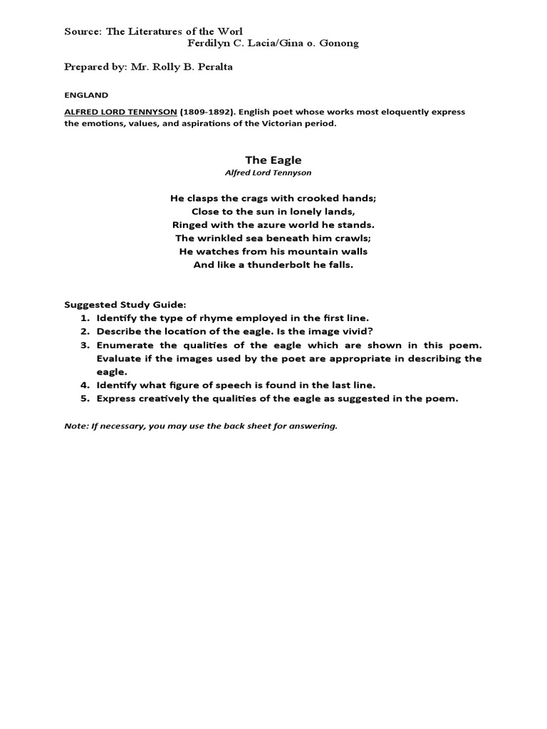 The Eagle by Alfred Lord Tennyson | PDF