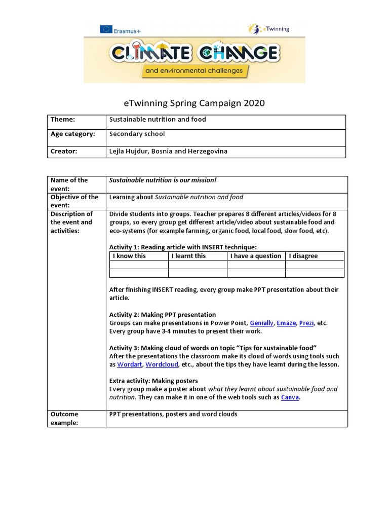 Etwinning Spring Campaign 2020: Theme: Age Category: Creator | PDF